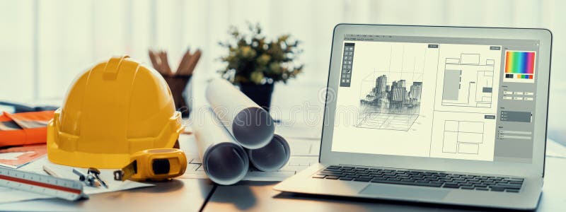 Digital Blueprint by Architecture Design Software on Laptop Screen ...