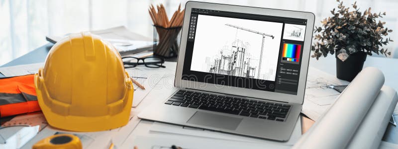 Digital Blueprint by Architecture Design Software on Laptop Screen ...