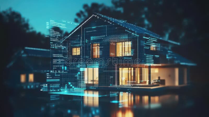 Digital Blueprint House: Futuristic Architectural Visualization with Data Overlays and ...