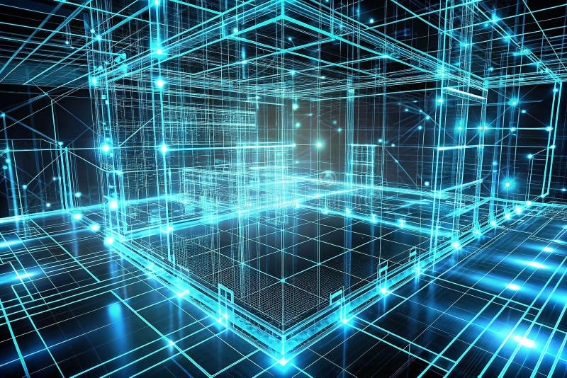 Digital Blueprint of a House Interior, Futuristic Design Stock ...