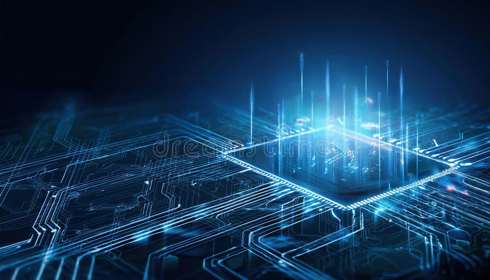 Digital Blueprint of Microchip with Glowing Circuits and Data Flow ...