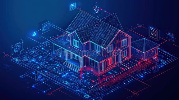 Digital Blueprint of Smart Home Technology Integration Stock Image - Image of internet ...