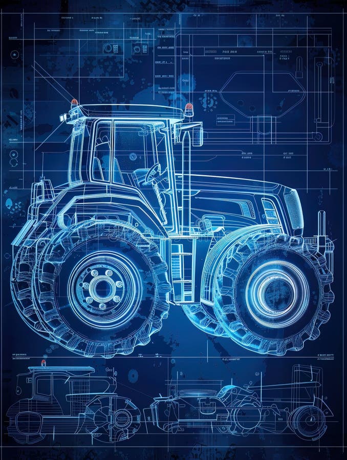 Digital Blueprint of Tractor Futuristic Farming 3D Model Stock ...
