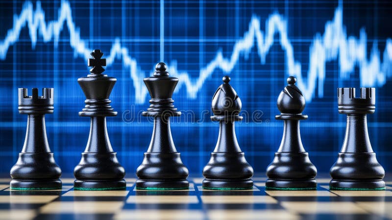 A Digital Board Features Chess Pieces Overlaid with a Financial Market ...