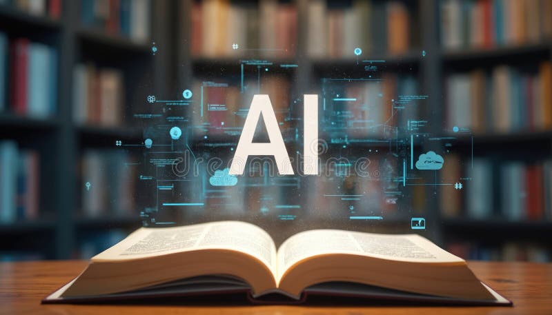 Digital Book with AI Tech. Electronic Textbook Data Cloud Icon ...