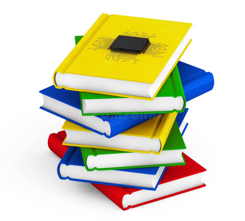 Digital Book Concept. Microchip with Circuit Over Stack of Books Stock ...