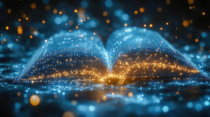 A Digital Book with Glowing Blue Particles Symbolizing Knowledge and ...
