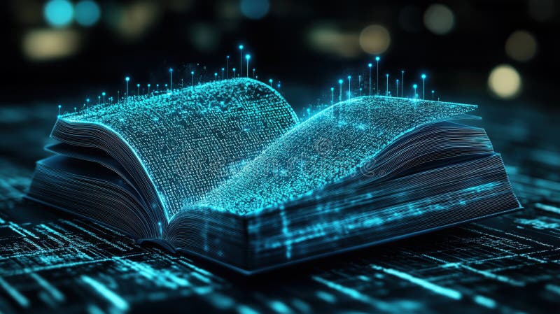 Digital Book with Glowing Data Streams, Symbolizing Knowledge and ...