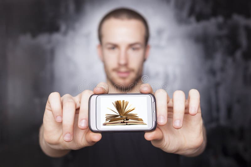 Digital Book on Smartphone - E-library Concept Stock Image - Image of ...