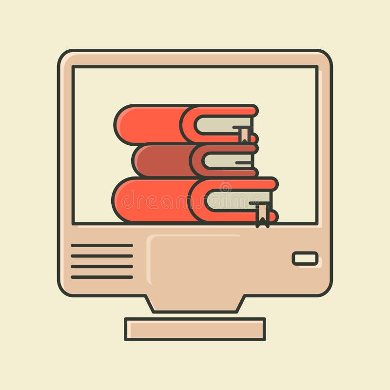 Computer with Books Icon. Online Learning, Education, Ebook Concept ...