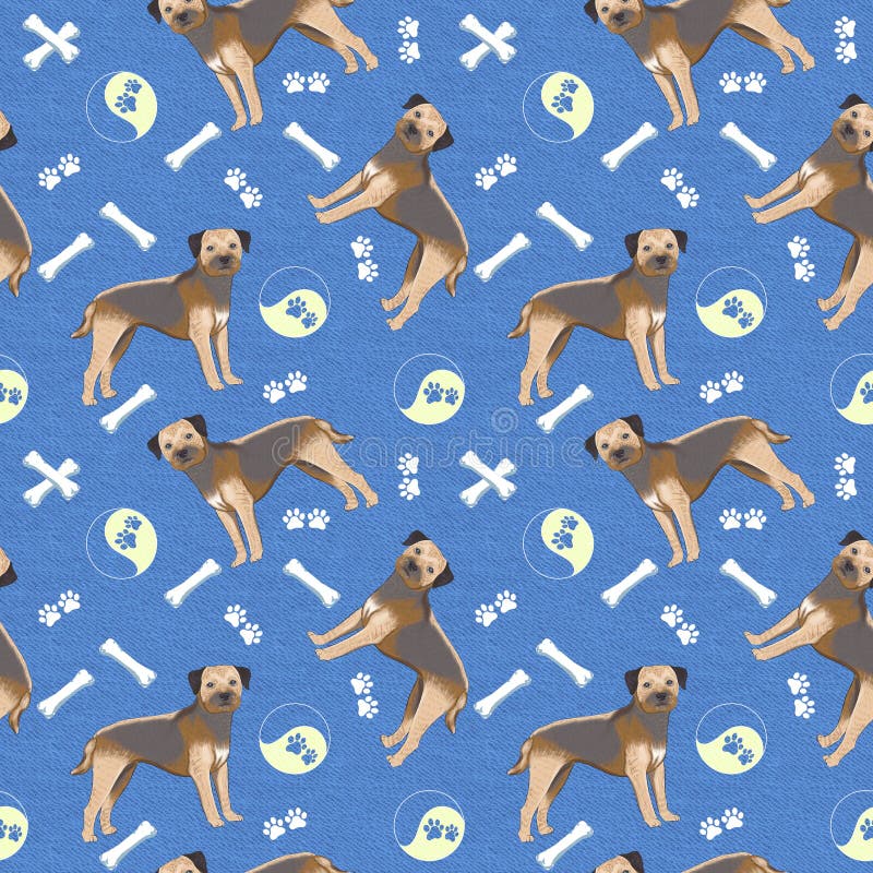 Digital Border Terrier Pattern on the Blue Background. Stock ...