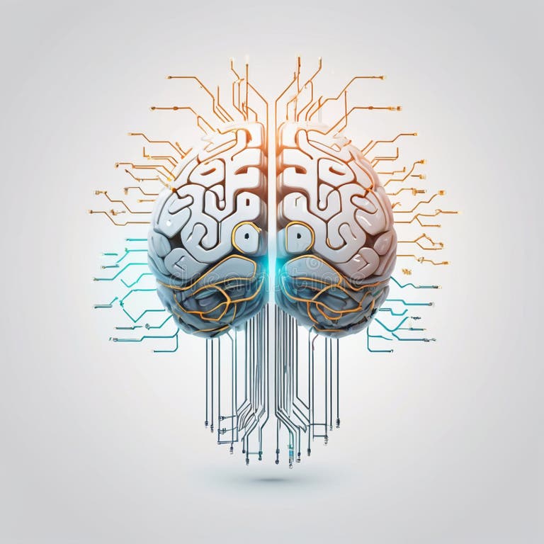 Digital Brain: an Abstract Illustration of a Human Brain Composed of Circuit Lines, Binary Code ...