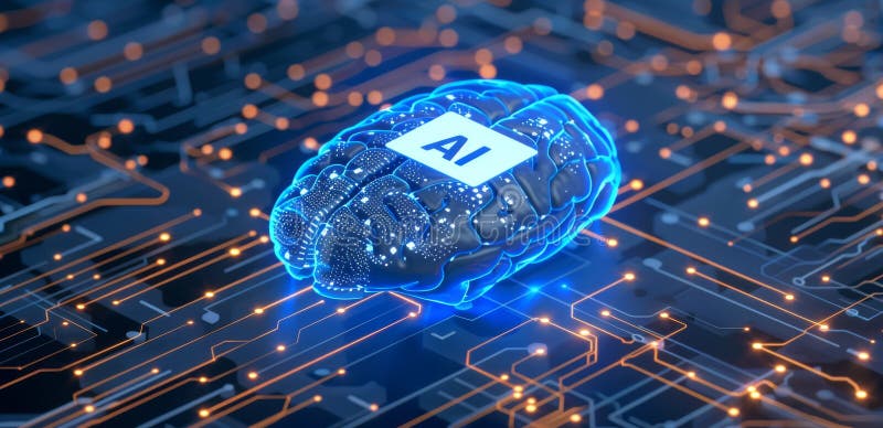 Digital Brain with AI Chip on a Futuristic Circuit Board Background ...