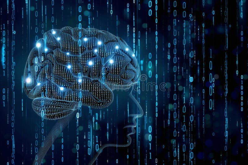 Digital Brain with Binary Code Representing Artificial Intelligence Stock Illustration ...
