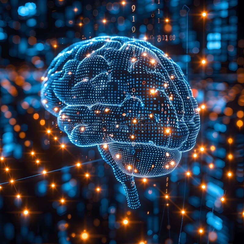 Digital Brain, Binary Neural AI Synthesis. Stock Illustration ...
