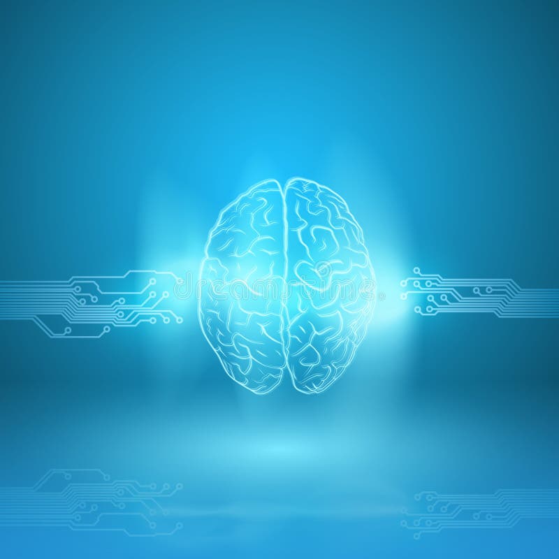 Digital Brain on Blue Background. Artificial Intelligence Concept Stock ...