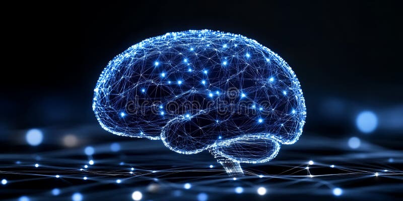 Digital Brain in Blue Light Stock Illustration - Illustration of dark ...