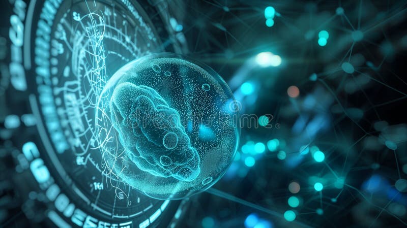 Digital Brain in Circle stock illustration. Illustration of study ...