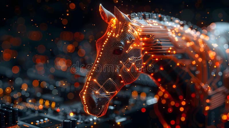 Digital Brain on Circuit Board: Horse-Themed Neural Network AI Concept ...