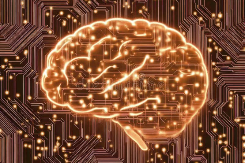 Digital Brain Circuitry with Glowing Neural Network and Data ...