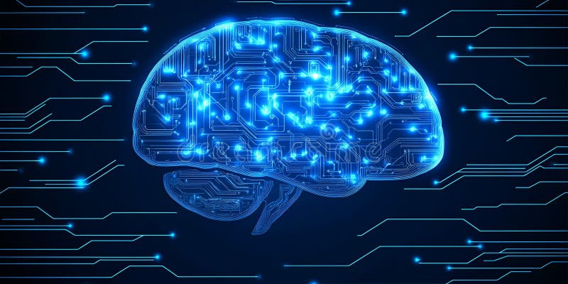 Digital Brain with Circuits Stock Illustration - Illustration of blue ...