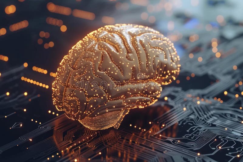 Digital Brain Concept with Circuit Board Background Stock Illustration ...