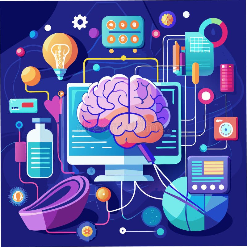 A Digital Brain Connected To Various Icons Representing Different ...