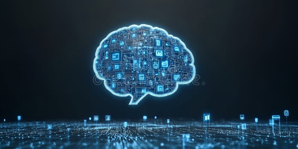 Digital brain with data stock illustration. Illustration of machine ...