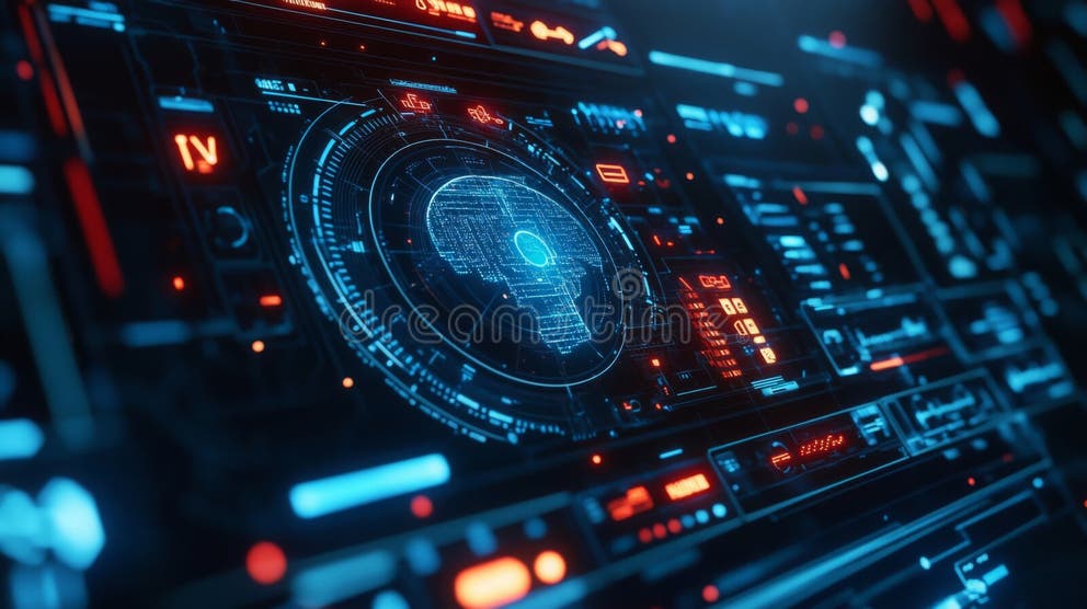 Digital Brain Data Processing System Interface Displays Neural Network ...