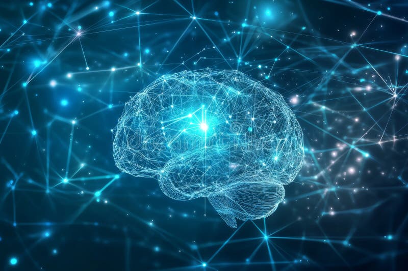 A Digital Brain is Depicted with Intricate Lines and Nodes Connecting ...