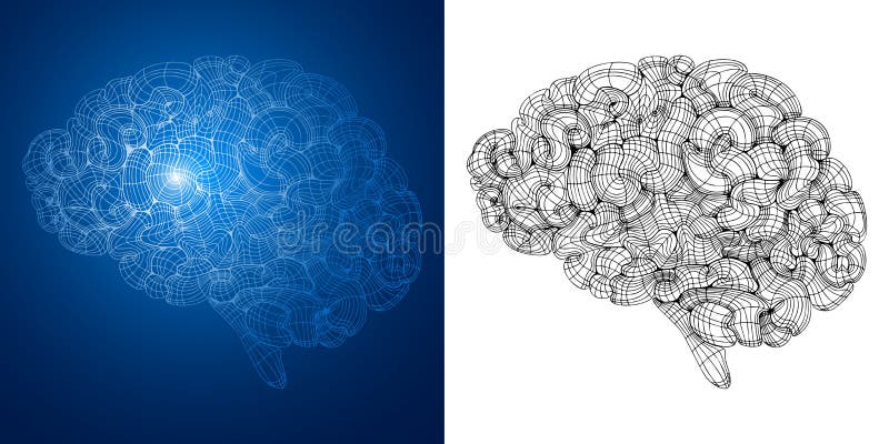 Digital Brain Drawing with Lines 3d Texture Stock Vector - Illustration ...