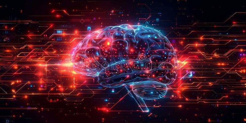 Digital Brain Embedded in a Microchip with Glowing Circuits, Neural Networks Stock Image - Image ...