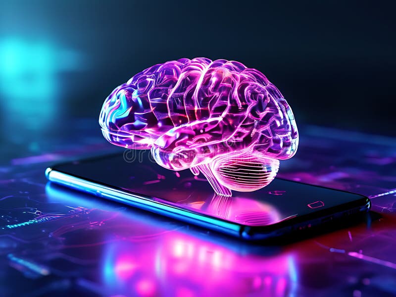 Digital Brain Emerging from a Smartphone Stock Illustration ...
