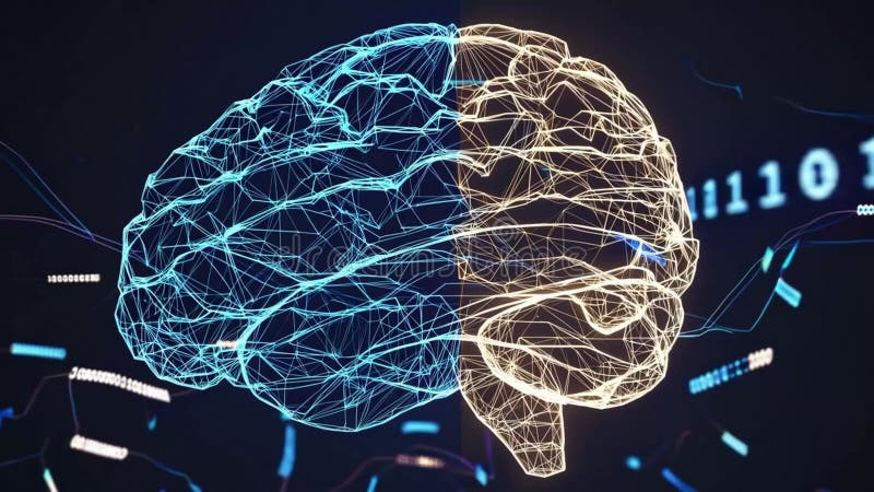 A Digital Brain Floating in a Cloud of Blue Binary Code, Symbolizing Artificial Intelligence ...