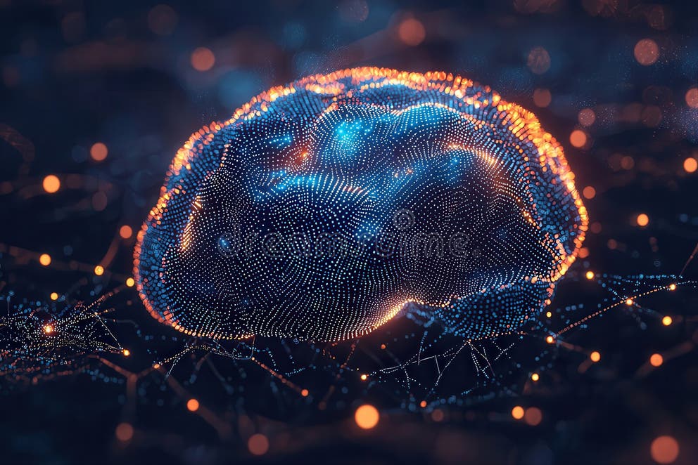 Digital Brain with Flowing Data Streams: AI Neural Network Visualization for Tech Design Stock ...