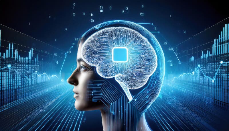 Digital Brain Glowing with Binary Code Streams, Surrounded by Data ... Digital Brain Glowing with Binary Code Streams, Surrounded by Data ...