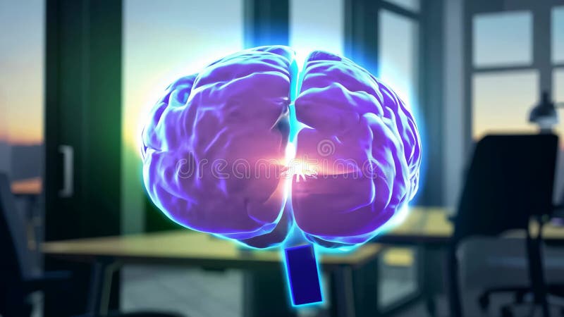 Digital Brain Glowing Colorful Human AI 3D Virtual Thinking Modern Lab ...