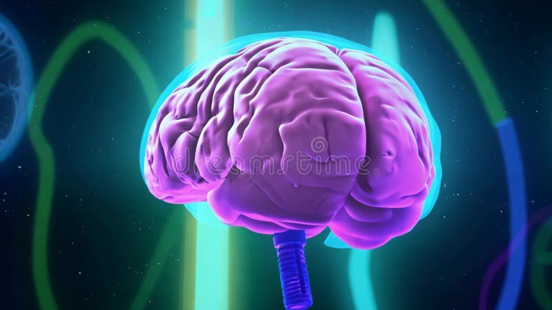 Digital Brain Glowing Colorful Human AI 3D Virtual Thinking Modern Lab ...