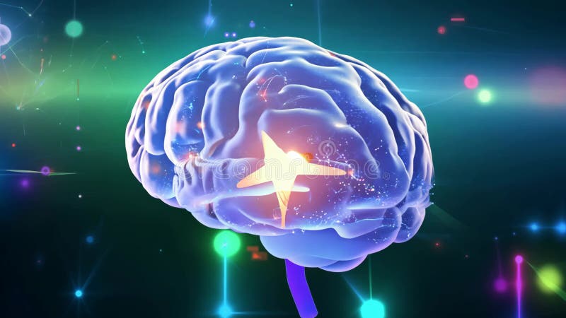 Digital Brain Glowing Colorful Human AI 3D Virtual Thinking Modern Lab ...