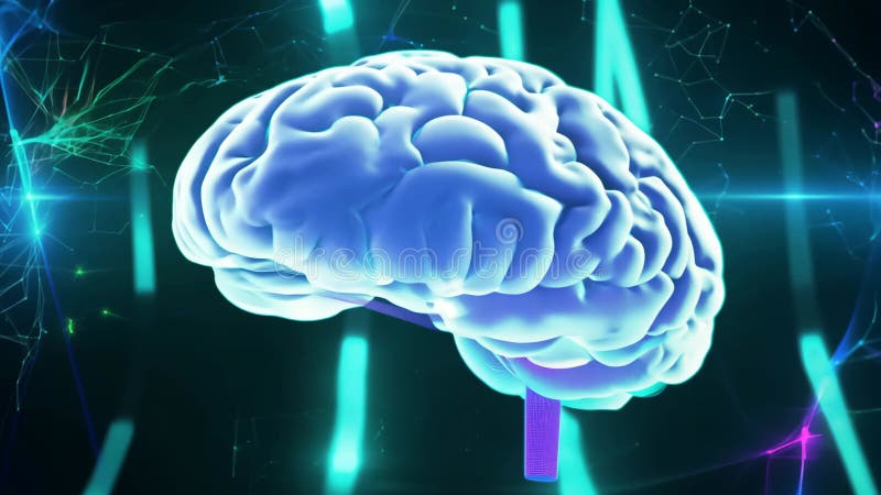 Digital Brain Glowing Colorful Human AI 3D Virtual Thinking Modern Lab ...