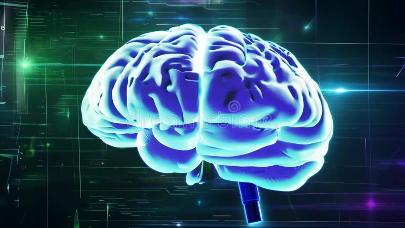 Digital Brain Glowing Colorful Human AI 3D Virtual Thinking Modern Lab ...