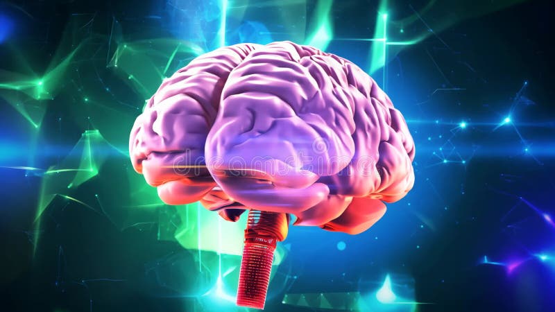 Digital Brain Glowing Colorful Human AI 3D Virtual Thinking Modern Lab ...