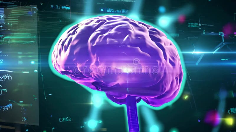 Digital Brain Glowing Colorful Human AI 3D Virtual Thinking Modern Lab ...