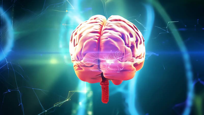 Digital Brain Glowing Colorful Human AI 3D Virtual Thinking Modern Lab ...