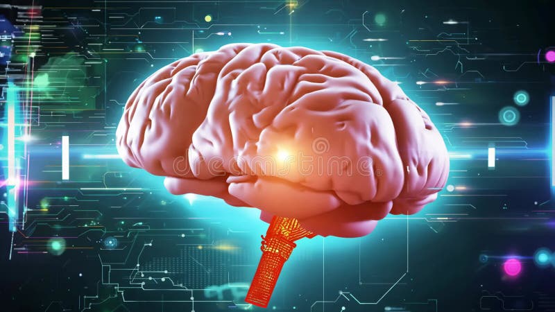 Digital Brain Glowing Colorful Human AI 3D Virtual Thinking Modern Lab ...