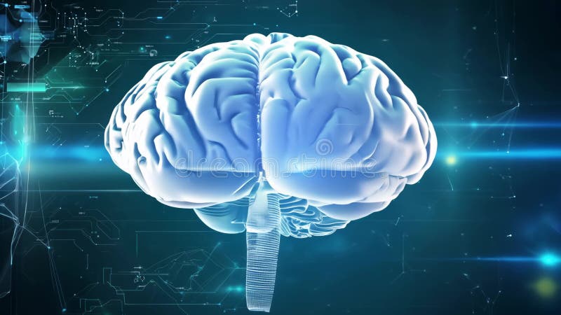 Digital Brain Glowing Colorful Human AI 3D Virtual Thinking Modern Lab ...