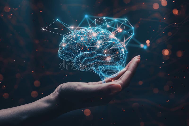 Digital Brain in Hand stock illustration. Illustration of innovation ...