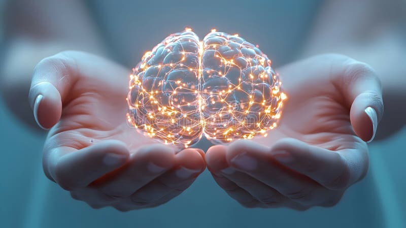 Digital Brain in Hands Symbolizing Knowledge and Innovation Stock ...