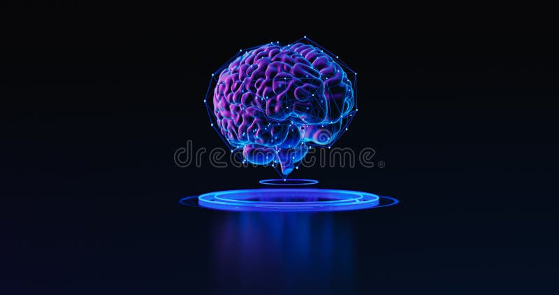 Digital Brain Hologram Hud. Artificial Intelligence AI Machine Deep ...