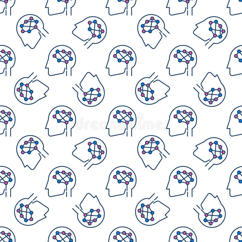 Digital Brain in Human Head Vector Colored Seamless Pattern Stock ...